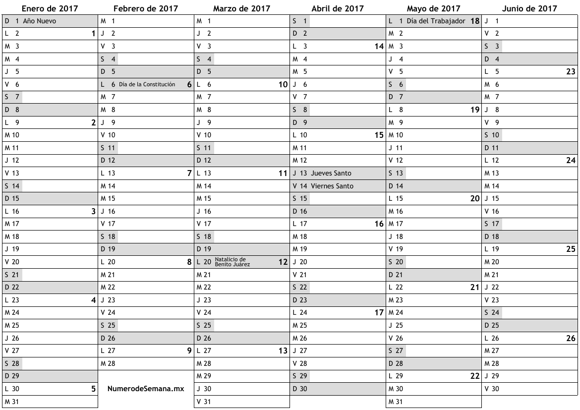 Calendario para 2017 con días festivos e números de semana … almanaques ...