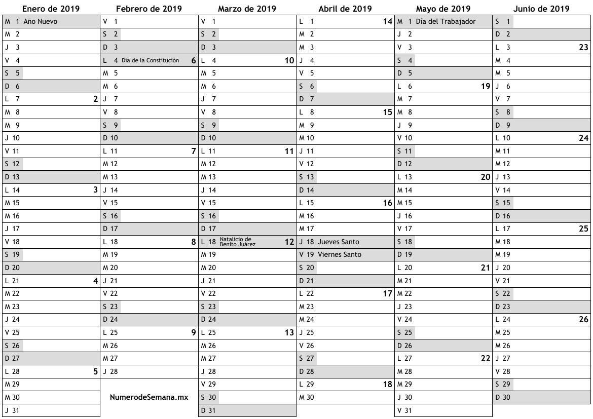 Calendario para 2019 con días festivos e números de semana … almanaques ...
